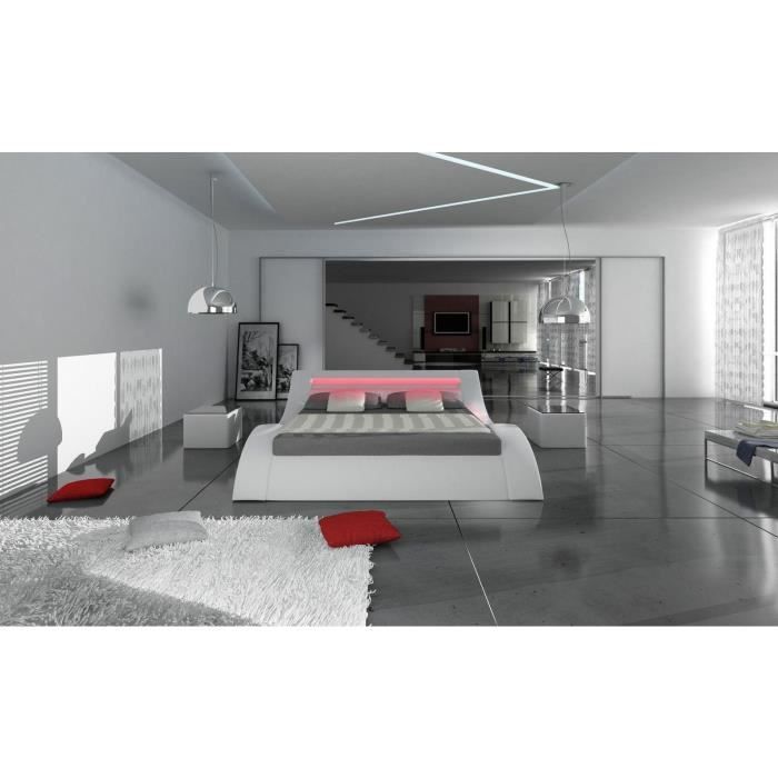 Lit adulte design 140x190 cm en PUavec Led coloris blanc Blanc ...
