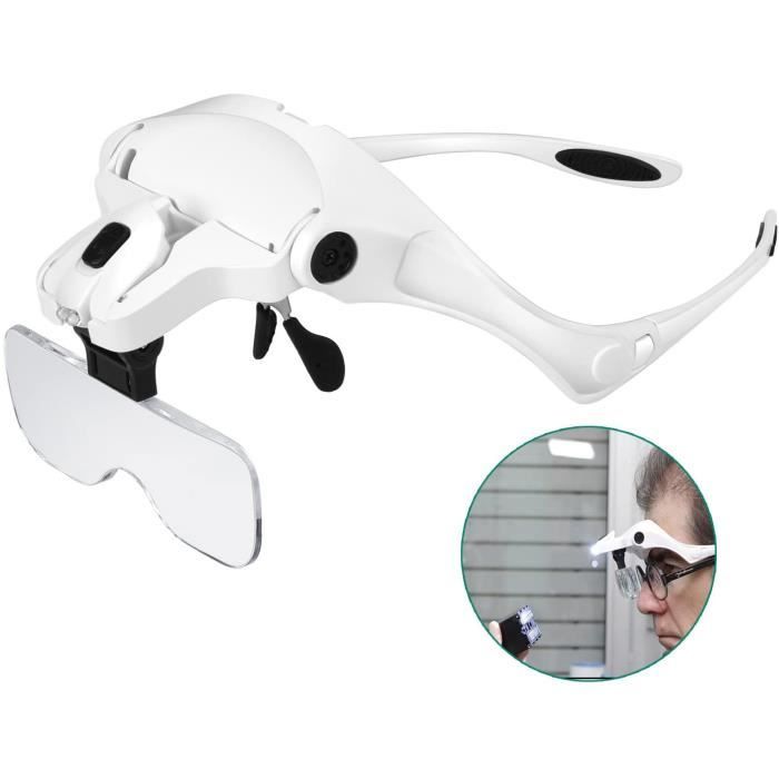 Lunette Loup avec 2 LED,Loupe Eclairante Loupe Frontale pour Lecture Tous Les Travaux de 5 ...
