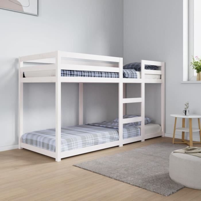 Lit superposé Blanc - FYDUN - R02 - 70 x 190 cm - A lattes - Enfant ...