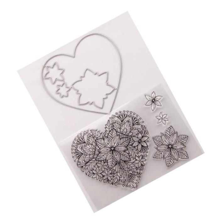 Feuilles de timbre en forme de coeur matrices de découpe ensemble fleur ...