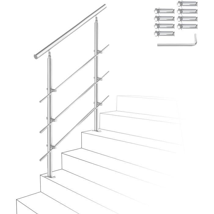 Izrielar Rampe Descalier En Acier Inoxydable De 80 Cm Avec 3 Traverses