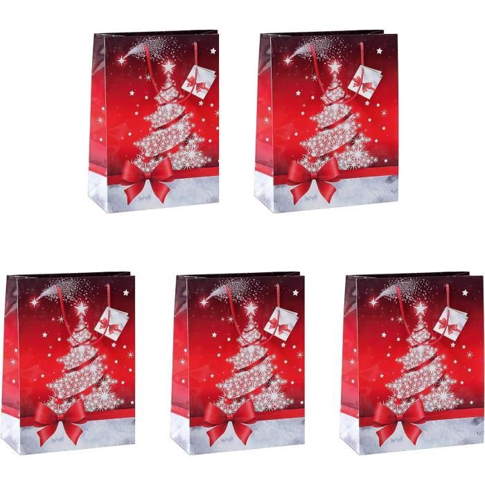 Gt023 Lot De 5 Sacs Cadeaux Noël, 23 X 17 Cm, Rouge Et Blanc[h6333 ...