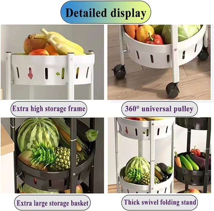 3 Niveaux Rotatif Cuisine Rack De Stockage Sur Roues Dtachable Fruits ...