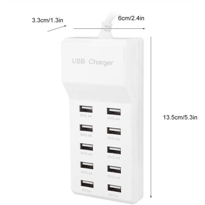 Chargeur Mural Usb 10 Station De Chargement Usb Multi-Ports 100-240V ...