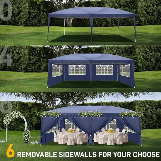 Tonnelle Pliante 3x6 m, Tonnelle de Jardin Imperméable avec 6 côtés ...