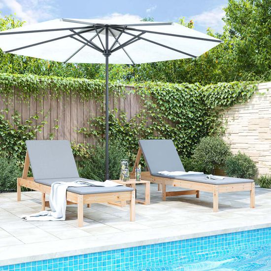 UU Bains de soleil Contemporain Chaises longues - lot de 2 199,5x60x74 cm bois massif de pin ...