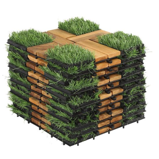 Ikodm Dalles de terrasse 5 m² 55 pièces, 30 x 30 cm, dalles en bois avec gazon synthétique ...