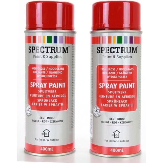 Peinture en Aérosol - ROUGE - Lot de 2 - 400ml - Acrylique - Séchage ...