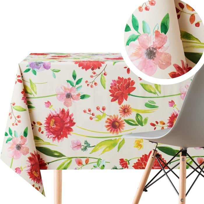 Coloré Nappe PVC Imprimé Champêtre Fleuri Fond Beige - Motif Floralé à ...