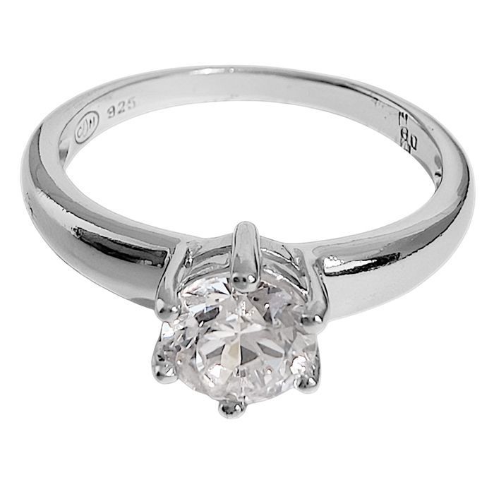Bague solitaire en Argent 925 rhodié et Oxyde de zirconium Argentée ...