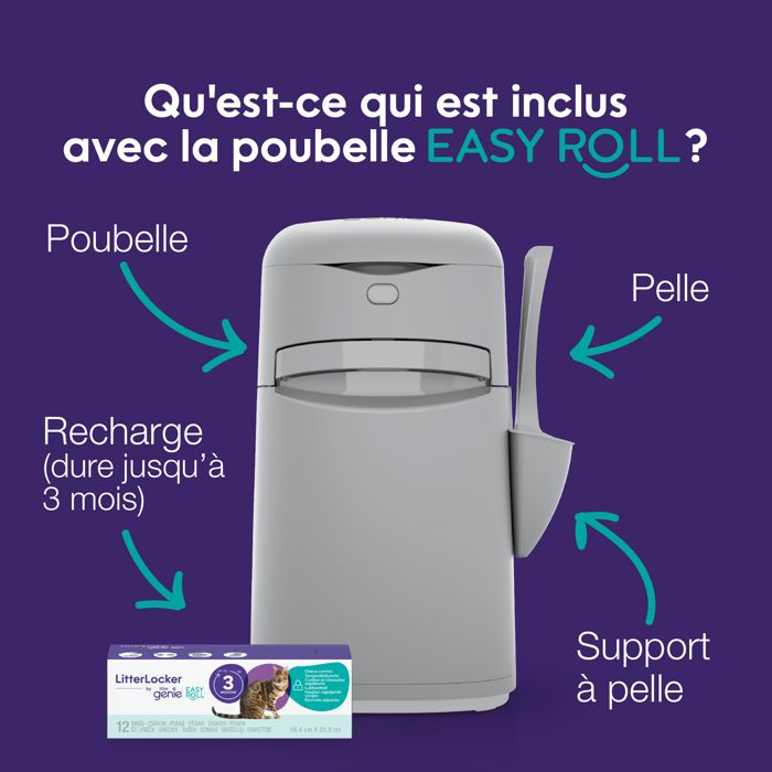 Poubelle Litter Genie Easy Roll avec 1 recharge Easy Roll 3 mois - 12 ...