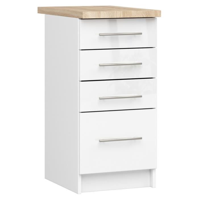 Meuble de cuisine bas AKORD S40 OLIWIA modulable Blanc 40 cm 4 tiroirs ...