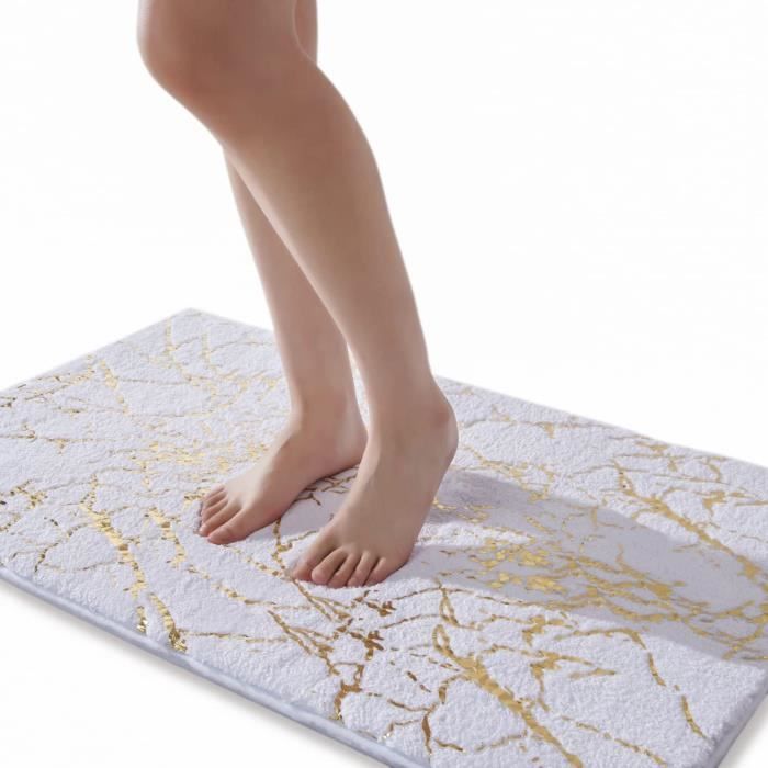 Tapis De Bain Antidérapant En Microfibre Absorbante - Blanc - 60x90 cm ...