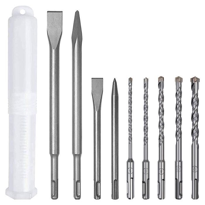 Ensemble de Burins SDS Plus et de Forets à Béton, 2 Burin Pointu et 2 ...