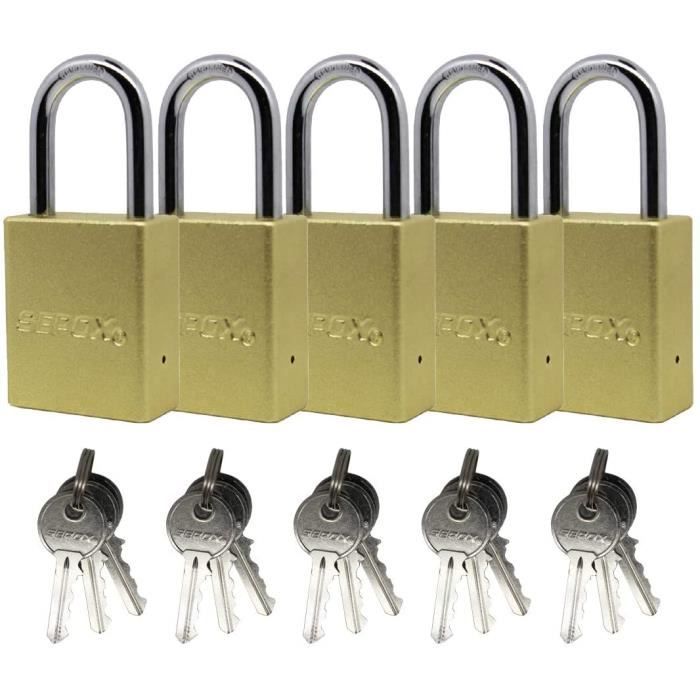 Lot de 5 cadenas à anse en aluminium avec clé unique 38 mm Doré [234] - Cdiscount Bricolage