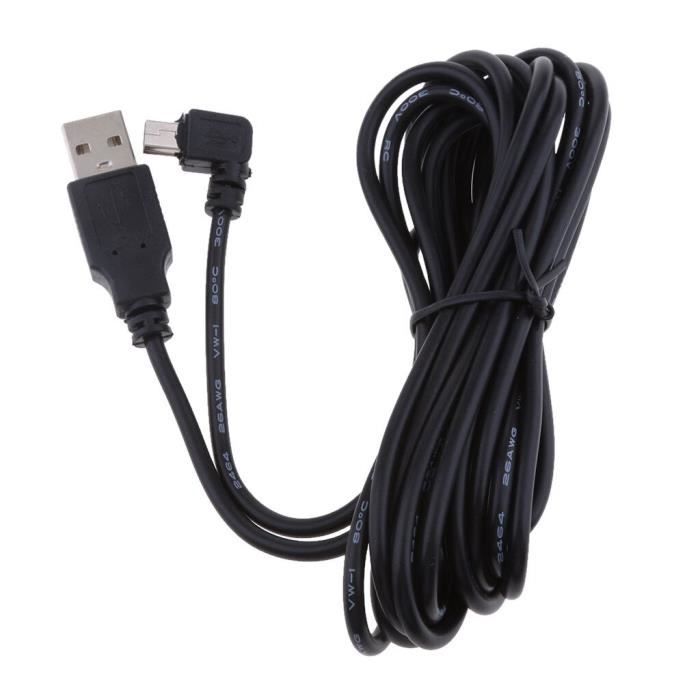Mini câble de chargement USB 5V 2A, coude à 90 degrés, pour GPS DVR ...