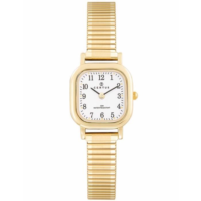 Montre Femme - CERTUS - Carré - Métal Doré - Quartz - 3 Atm Doré ...