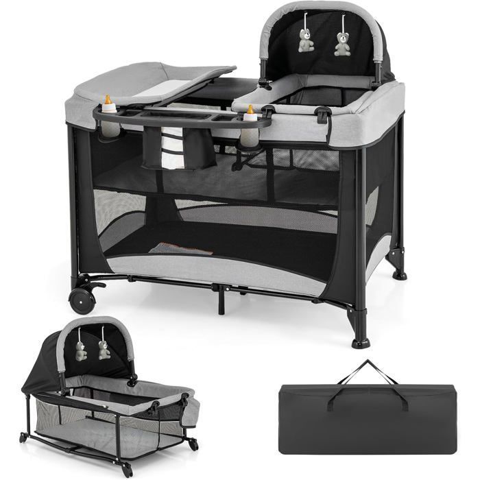 COSTWAY Lit Parapluie Bébé Pliant 5 en 1 Berceau de Voyage Amovible ...