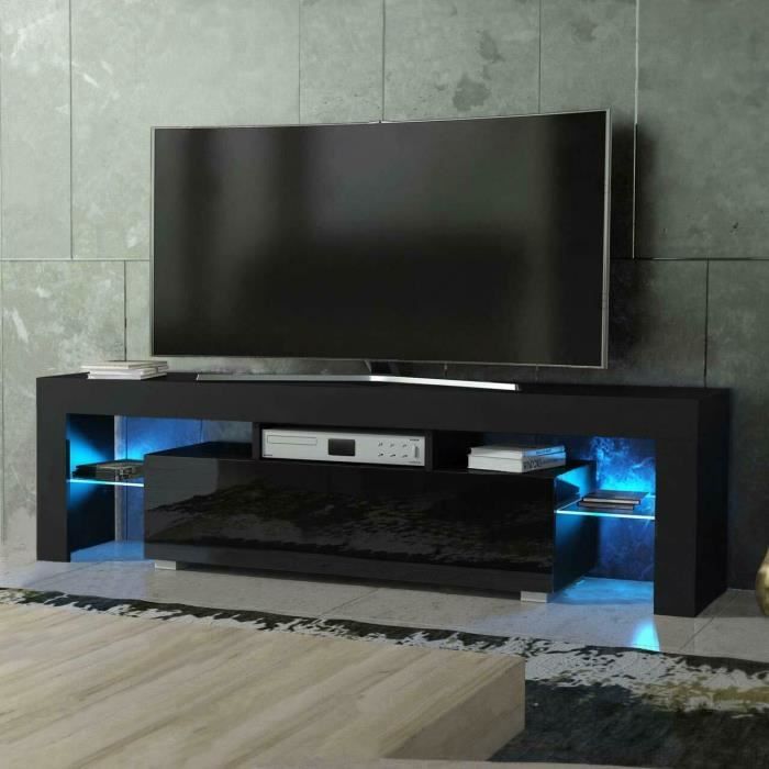 Meuble TV LED Moderne Noir - DRIPEX - Table de rangement - Porte(s) et ...