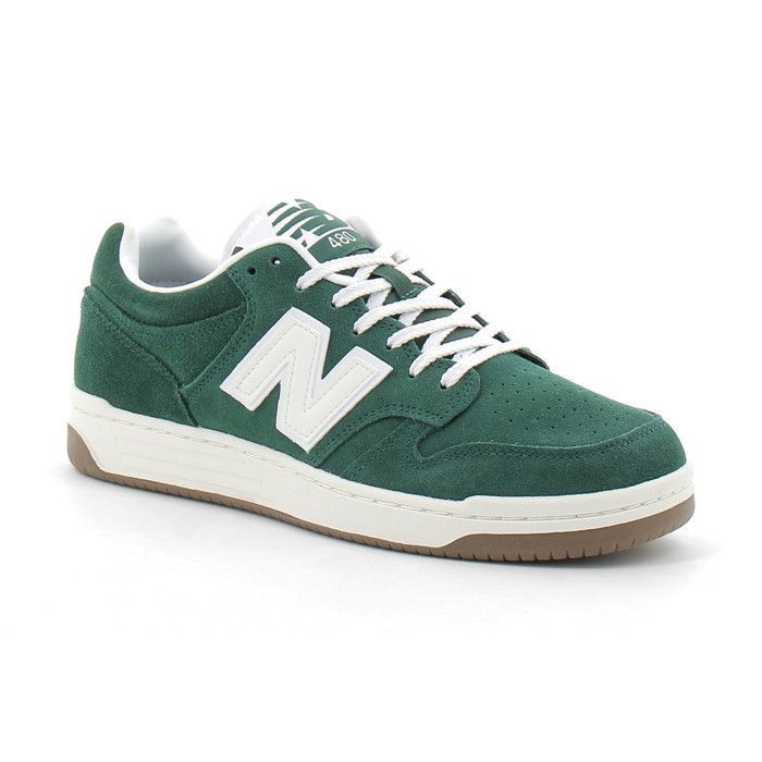 Basket pour adulte - NEW BALANCE - 480 - Vert - Cuir - Renfort de talon ...