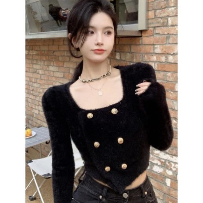 Femmes manches longues tricot pull col carré Cardigan décontracté ...