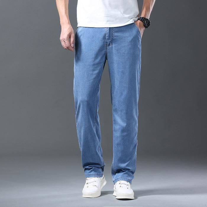 Jean Homme Coupe Droite Doux Casual Léger Bleu clair - Cdiscount Prêt-à ...
