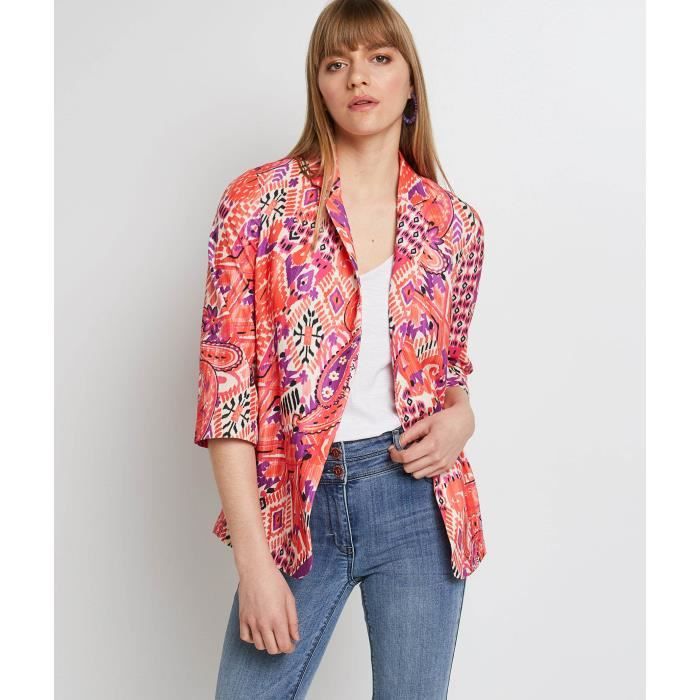 Veste fluide femme - GRAIN DE MALICE - Imprimé coloré - Manches 3/4 - Coupe droite - Orange ...