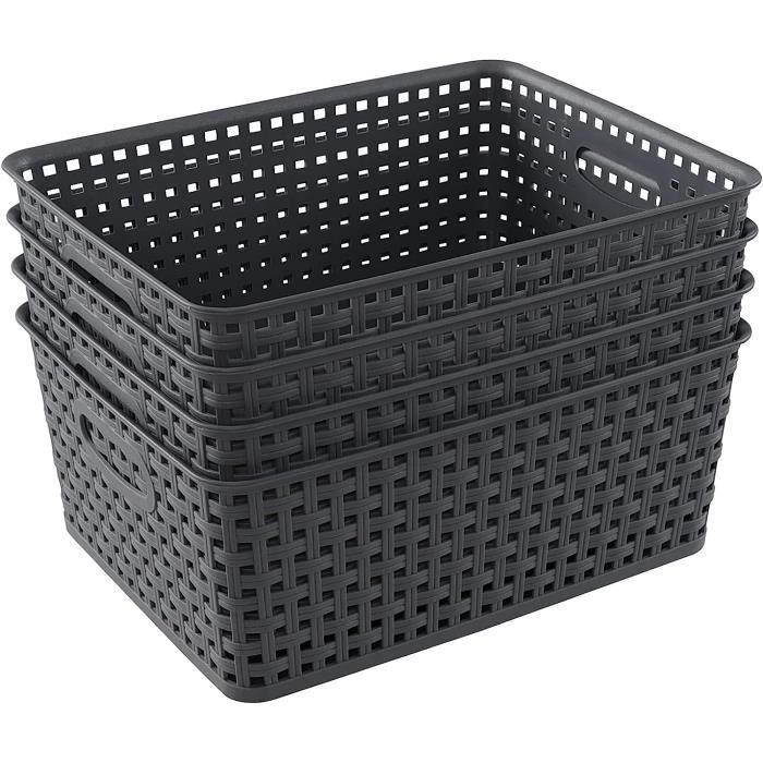 Dynko Gris Boite de Rangement Plastique sans Couvercle, Lot de 4 Caisse ...
