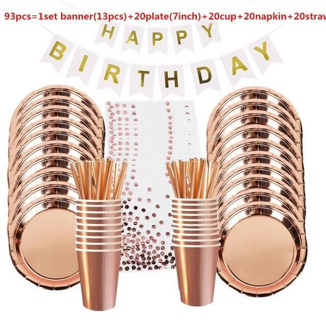 BANDEROLE,93pcs--Bannière de joyeux anniversaire en or Rose, décor de ...