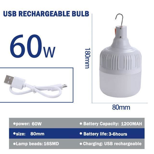 Ampoule,LED BULB 60w--Lampe LED Portable et Rechargeable par USB à 360 ...
