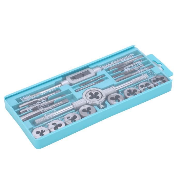 Ensemble de tarauds et matrices en acier allié 20 pièces, M3 ~ M12 pour coupe de filetage ...