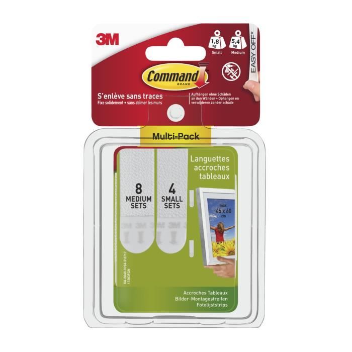 3M Languettes fixation tableau assortiment - Blanc - 18PM + 16MM ...