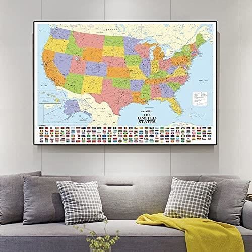 150X100 Cm Carte Des États-Unis Avec Drapeau National Drapeau Non Tissé ...