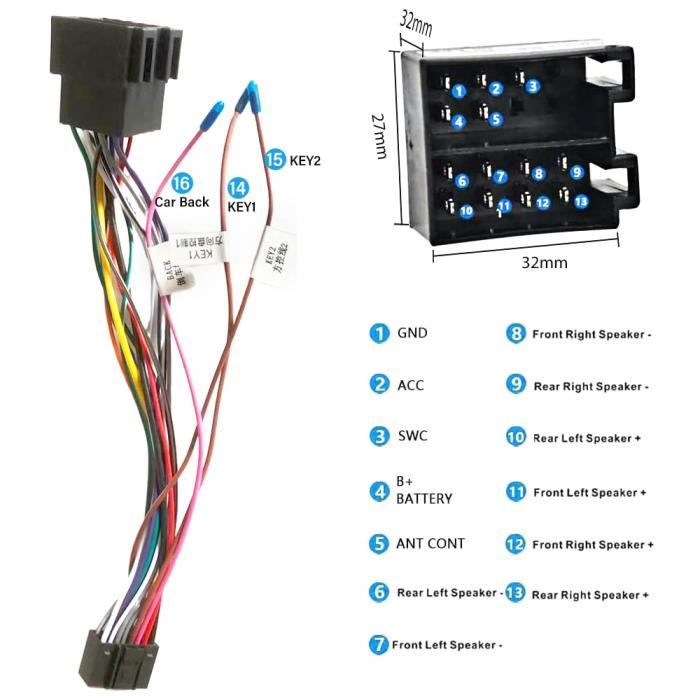 Câble Adaptateur De Câblage Radio 16 Broches Pour Prise Standard Iso ...