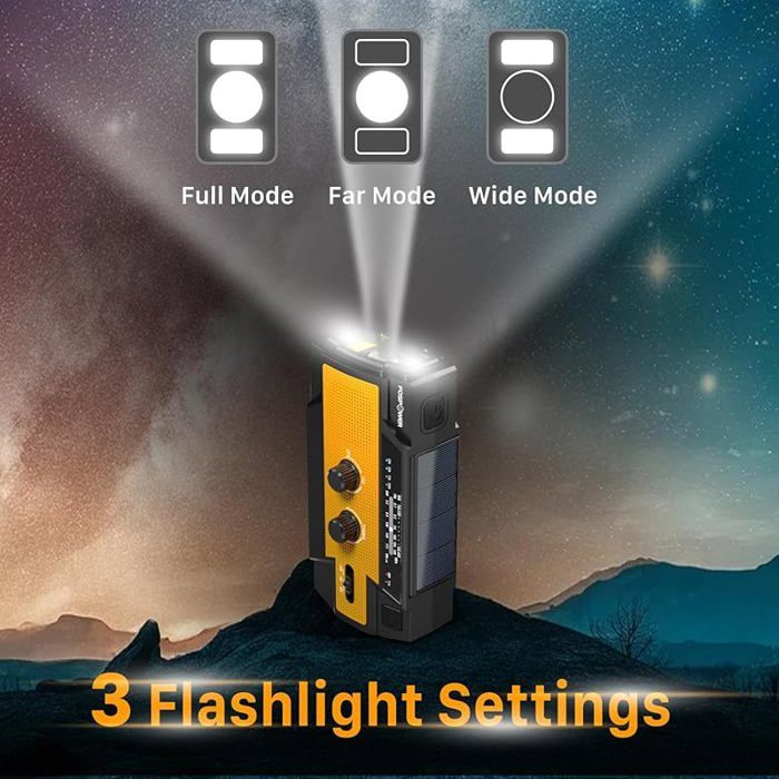 Radio d'urgence météo FosPower A3 4000mAh/14800mWh, solaire/manivelle ...