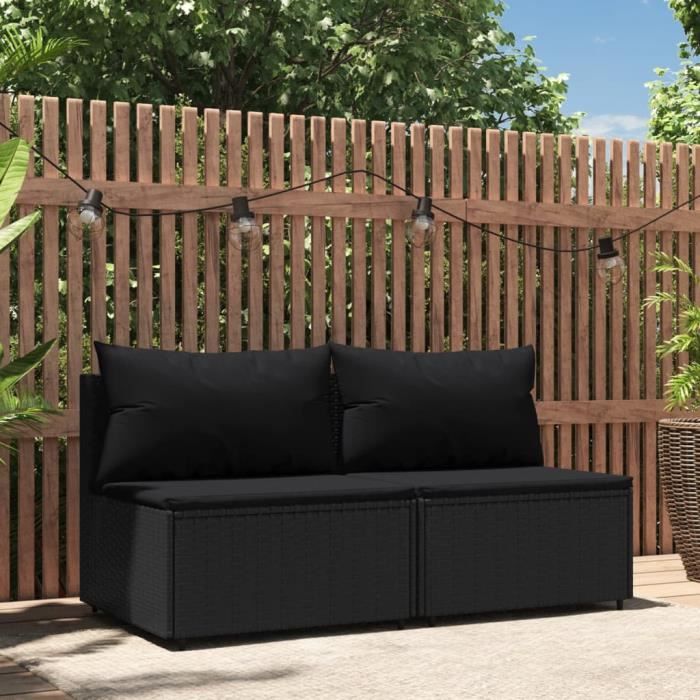Rainbowin Canapés centraux de jardin et coussins 2pcs Noir Résine ...
