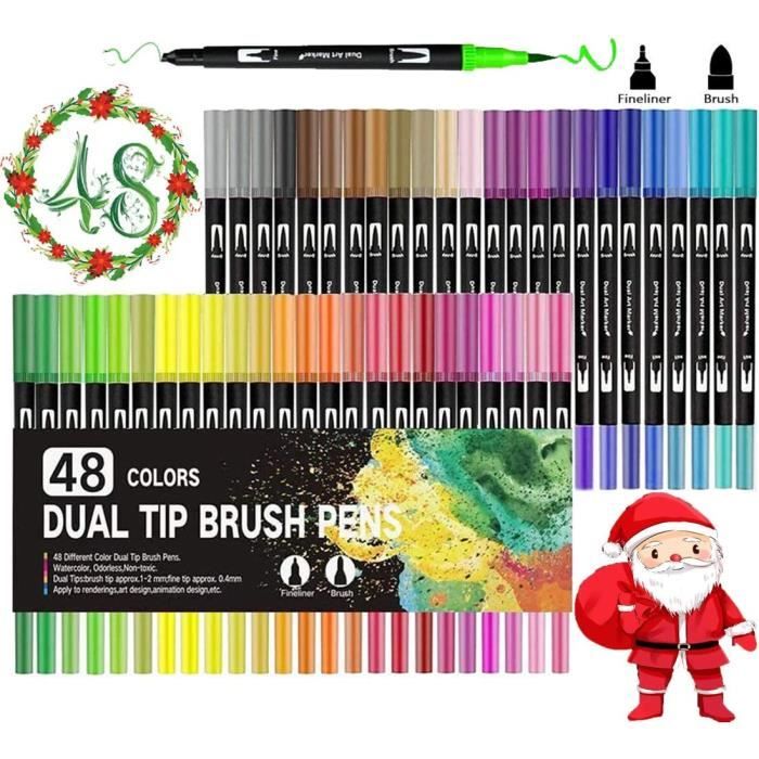 Lot de 48 feutres à double pointe pour dessin, croquis, peinture ...