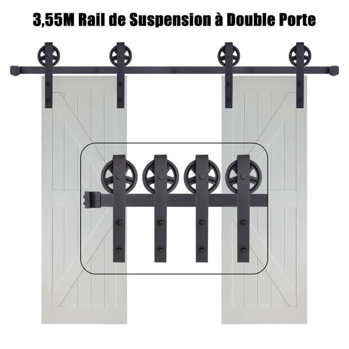 LEYSHOP Kit de Rail Grande Roue pour Double-Porte Coulissante Porte de ...