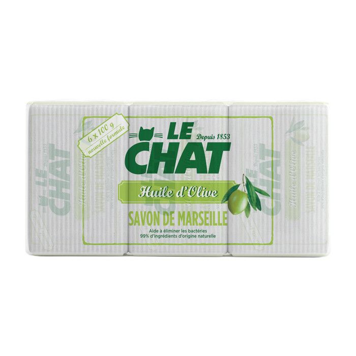 Pack de 6 - Le Chat - Savon de Marseille Solide - Huile d'Olive - 100 g x 6 - Cdiscount Au quotidien