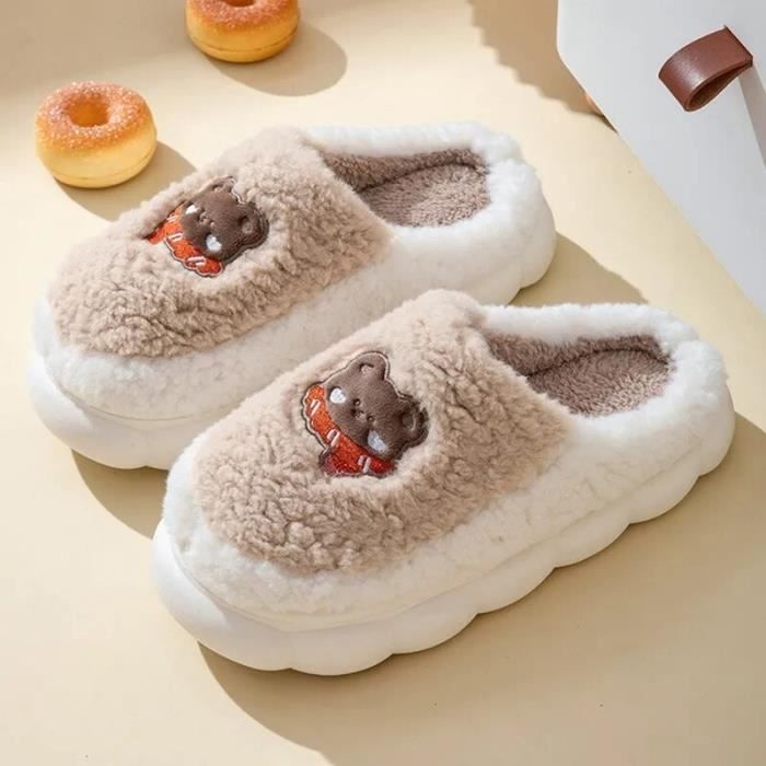 Pantoufles - Femme - Motif de lapin mignon - Respirantes - Peluche ...