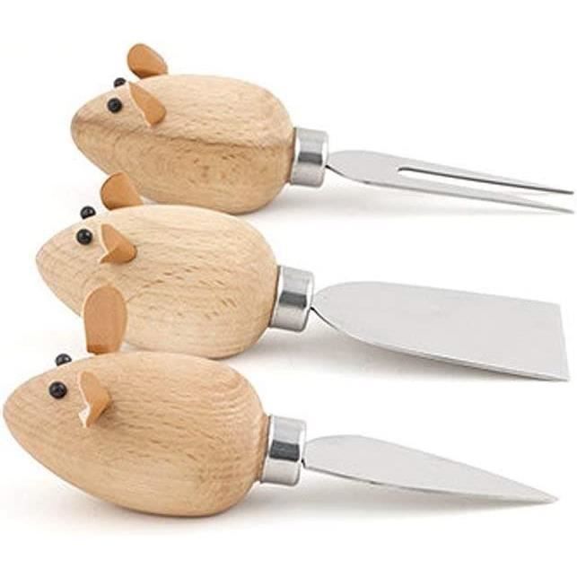 Kikkerland CHS08 Couteaux à Fromage Design Souris Bois Wood 15,5 x 15,5 ...