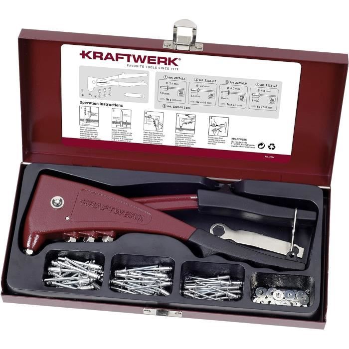 Riveteuses - TRAHOO - Coffret de pince à rivets sertir riveter RIVETEUSE 2224 - Rouge - PVC - A ...