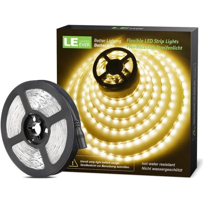 LE Ruban LED Blanc Chaud 5m, Bande LED Autocollant 300 LEDs3000K, Bande ...