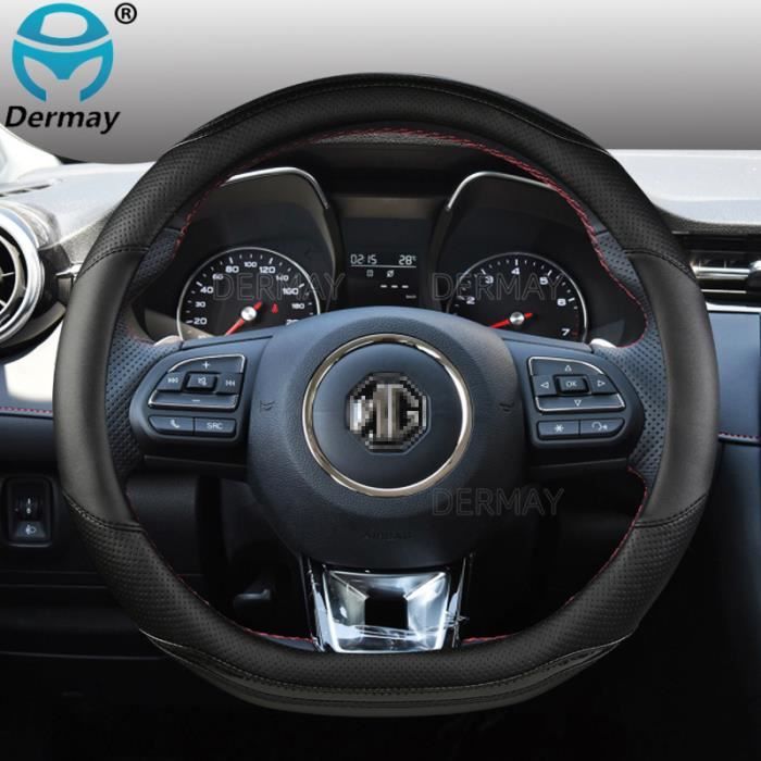 COUVRE-VOLANT,D shape Black--Housse de volant de voiture en cuir et fibre de carbone, 15 pouces ...