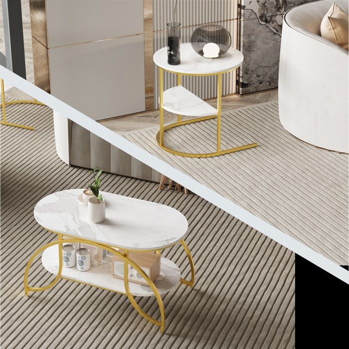Table Basse Double Couche, Pieds en métal, Lot de 2 Table Basse Salon ...