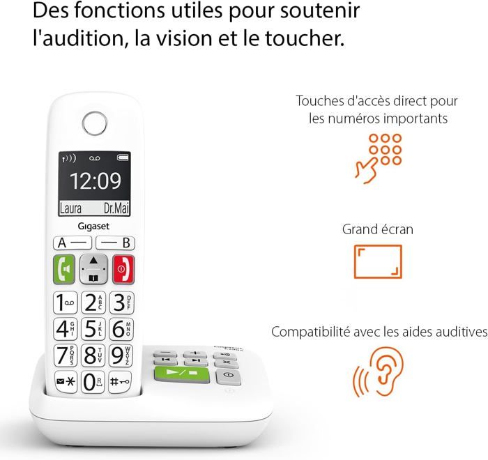 E290A Duo-Téléphone Fixe Sans Fil Blanc Avec Répondeur Intégré,2 ...