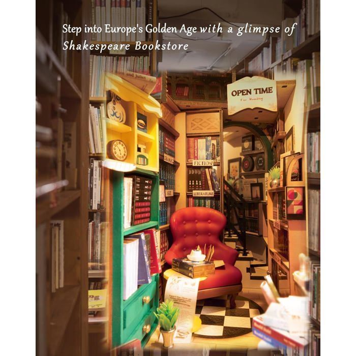 Book nook maquette librairie DIY miniature house diorama, puzzle 3D ...