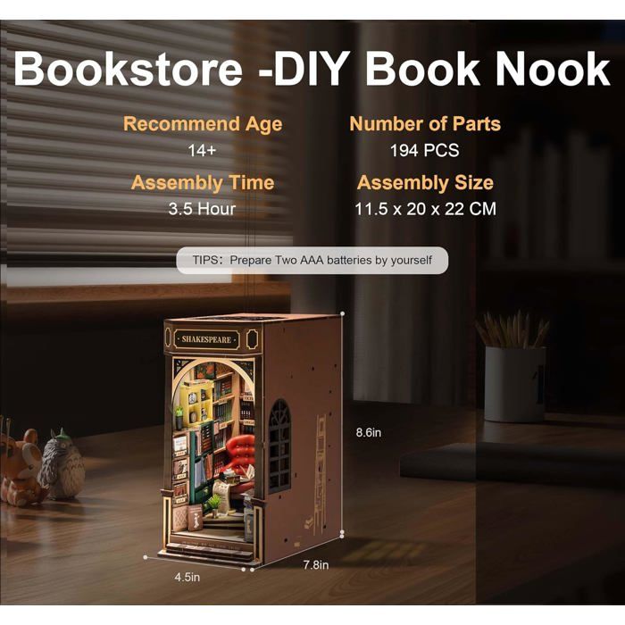 Book nook maquette librairie DIY miniature house diorama, puzzle 3D ...