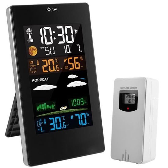 Station météo sans fil avec capteur extérieur - Affichage numérique couleur DCF - Station météo ...