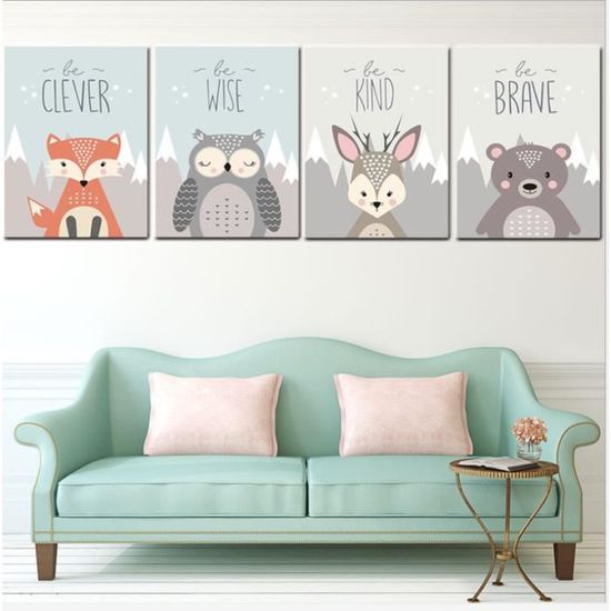 Set de 4 Posters pour Chambre d'enfant, Poster Animal Impression Art ...